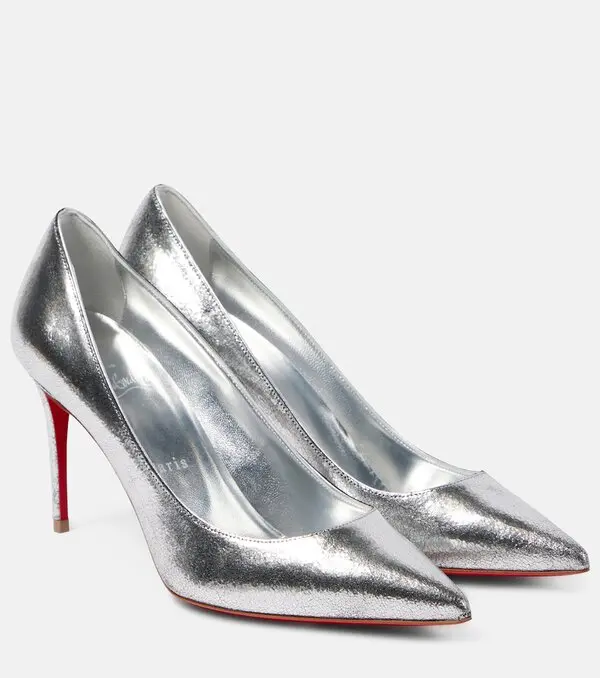 CHRISTIAN LOUBOUTIN Kate 85 Metallic Leather Pumps - Silver