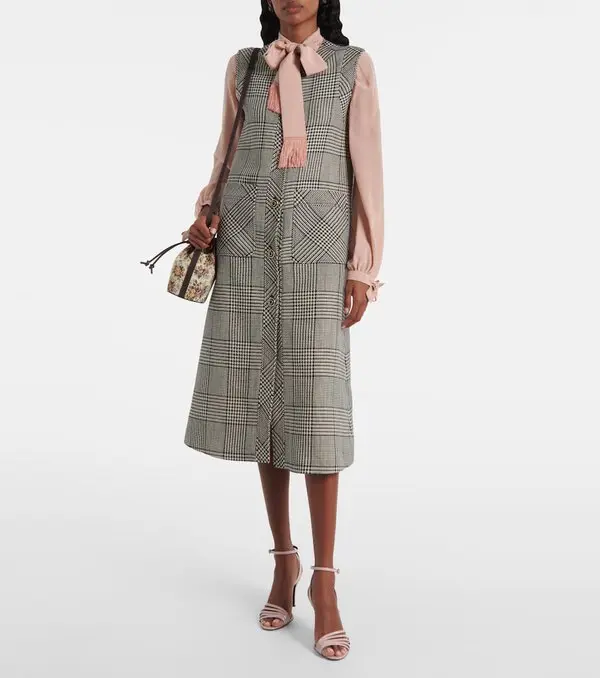 Valentino Garavani Houndstooth Virgin Wool Midi Dress