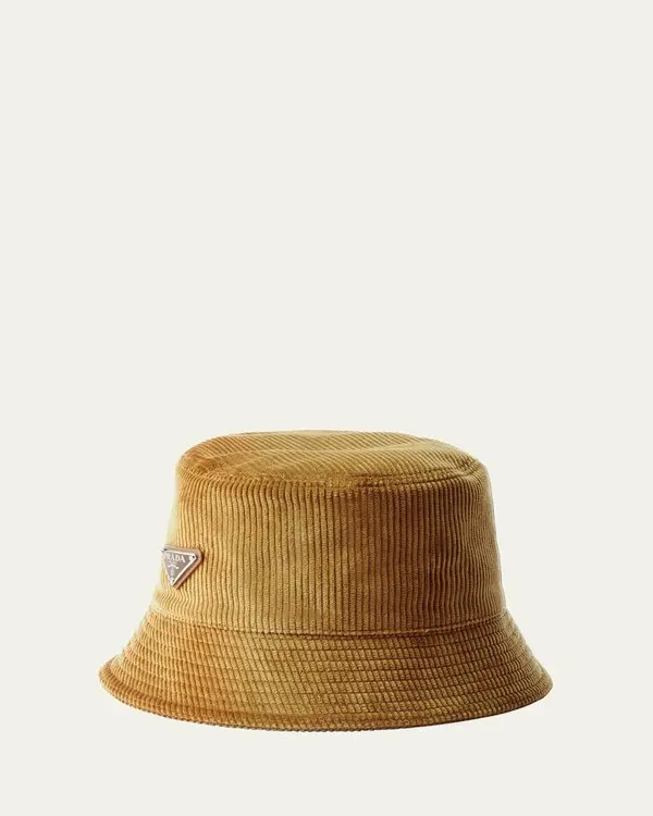 Prada Velluto Coste Corduroy Bucket Hat - Orzo