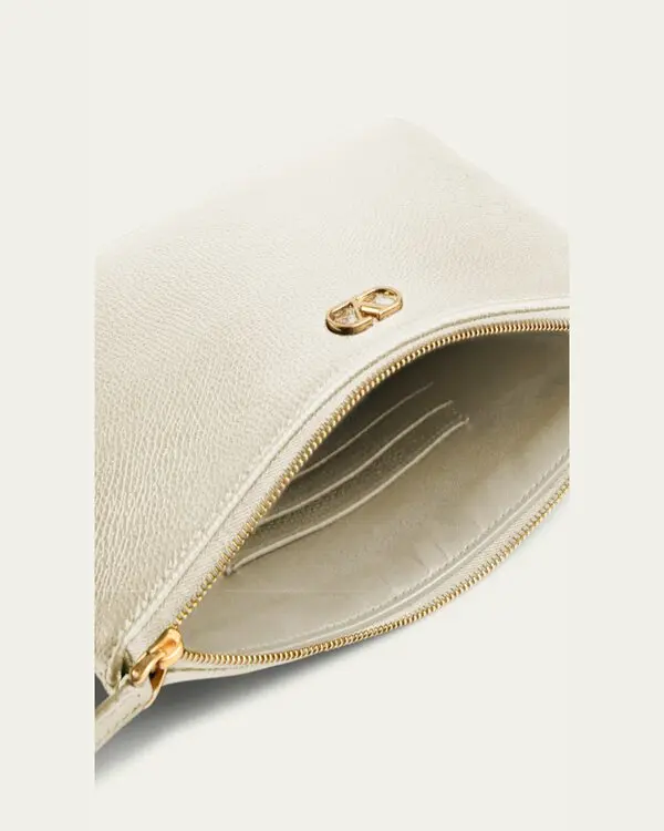 Valentino Garavani Vlogo Medium Leather Flat Pouch Bag - Light Ivory