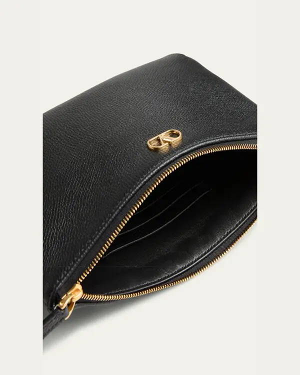 Valentino Garavani Vlogo Medium Leather Flat Pouch Bag - Light Ivory