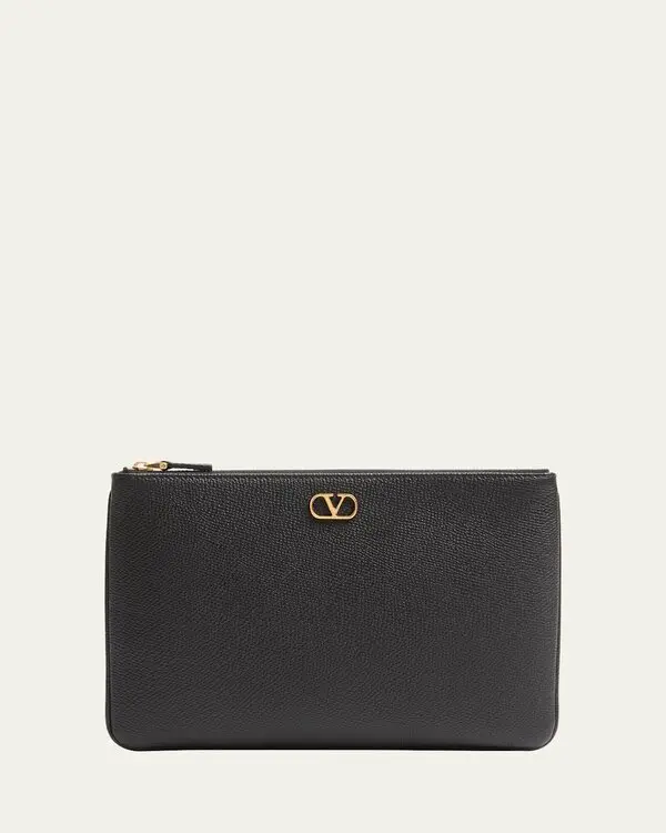 Valentino Garavani Vlogo Medium Leather Flat Pouch Bag - Nero