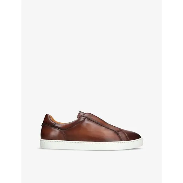 Magnanni Laceless Panelled Leather Low-top Trainers - Brown