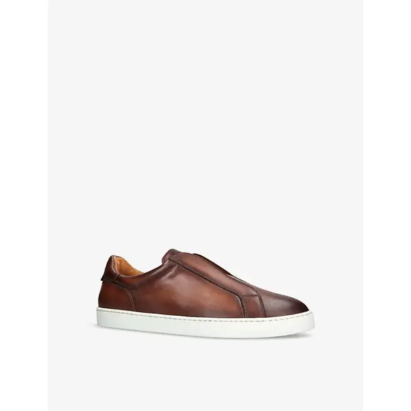 Magnanni Laceless Panelled Leather Low-top Trainers - Brown