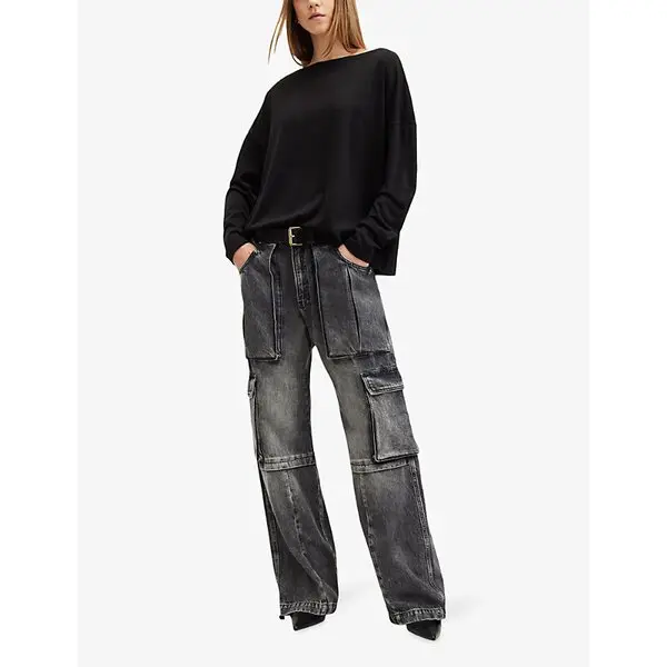 ALLSAINTS Rita Oversized-fit Cotton-blend Top - Black