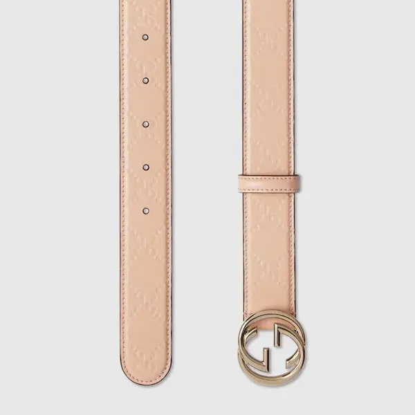 Gucci Rose Pink Embossed GG Leather Belt with Gold Hardware Gucci Gg Leather Belt With Interlocking G Buckle - Pink  main image 3