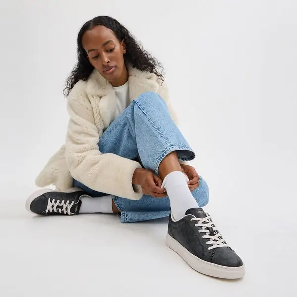 COACH High Line Signature Canvas Sneakers - Charcoal/black