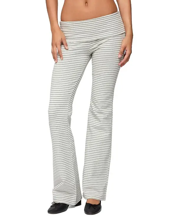 EDIKTED Kaeli Stripey Flared Leggings - Gray-and-white