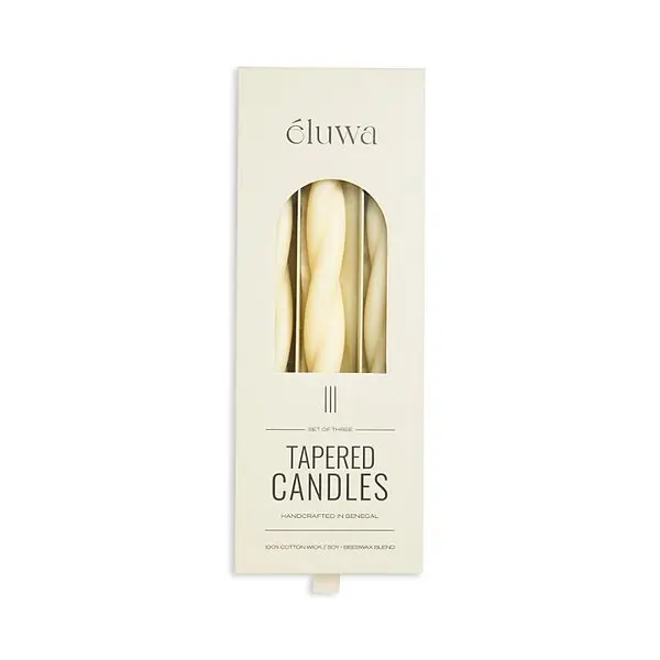 ELUWA STUDIO Ikome Thick Tapered Twist Candle, 3 Pack - Ivory