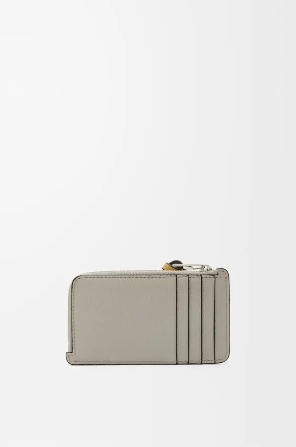 Loewe Coin Cardholder In Soft Grained Leather Skin - Shell Grey/eucalyptus
