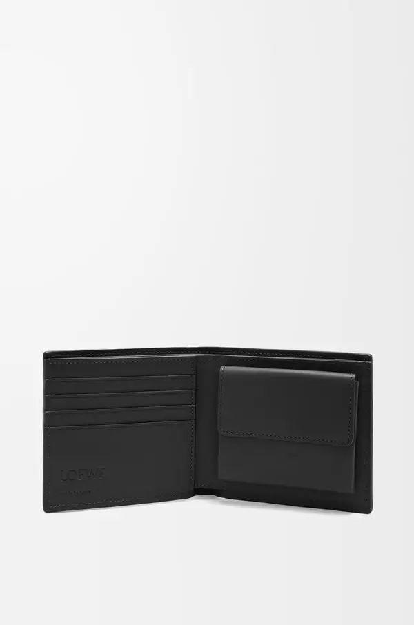 Loewe Bifold Coin Wallet In Textured Classic Leather Skin - Black