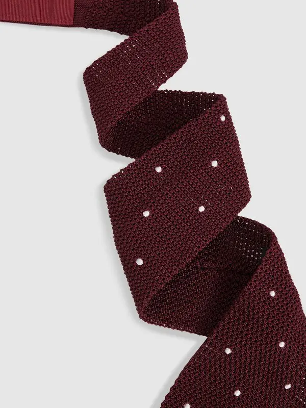 REISS Punto Spot Knitted Silk Tie - Burgundy