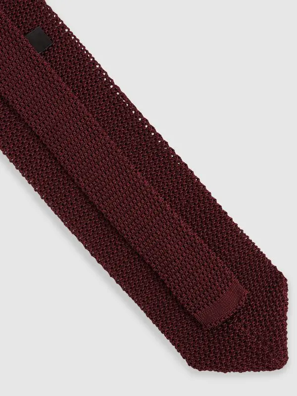 REISS Punto Spot Knitted Silk Tie - Burgundy
