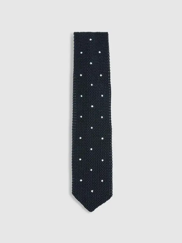 REISS Punto Spot Knitted Silk Tie - Navy