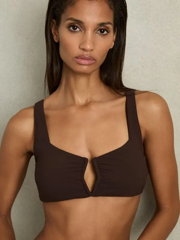 REISS Alba V-front Bikini Top - Mocha