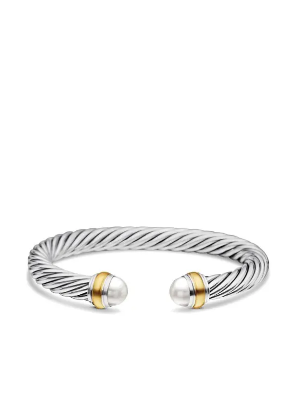 David Yurman 14kt Yellow Gold And Sterling Cable Bracelet - Silver