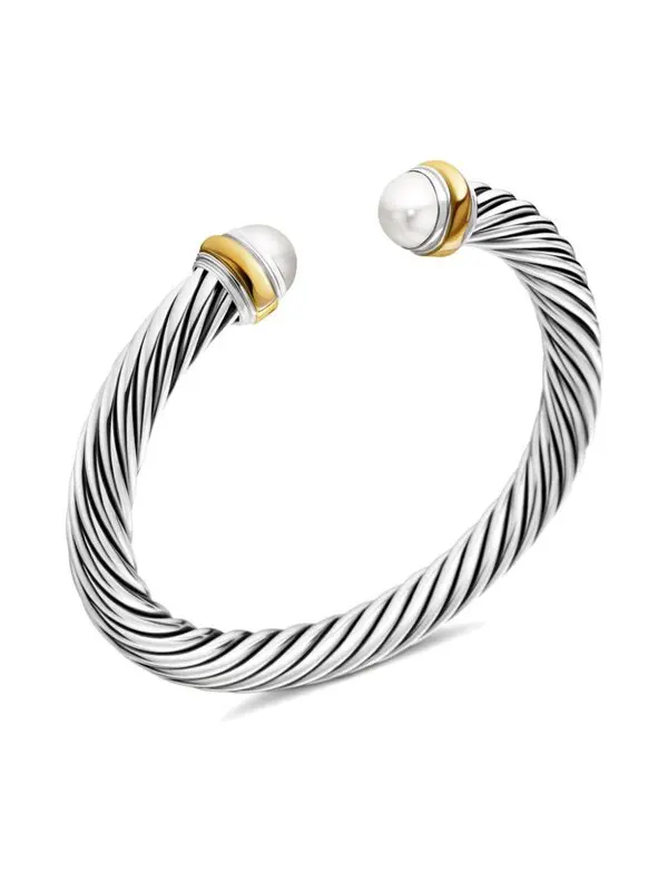 David Yurman 14kt Yellow Gold And Sterling Cable Bracelet - Silver