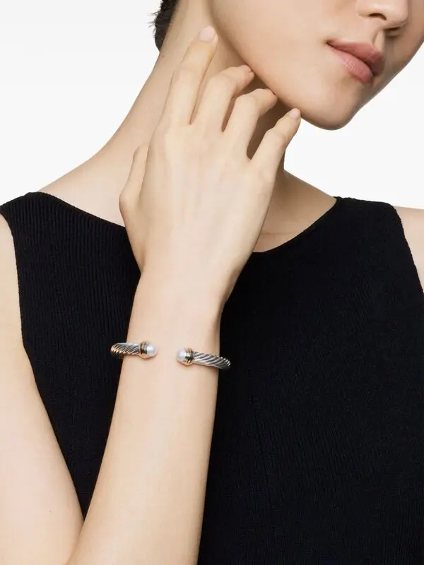 David Yurman 14kt Yellow Gold And Sterling Cable Bracelet - Silver