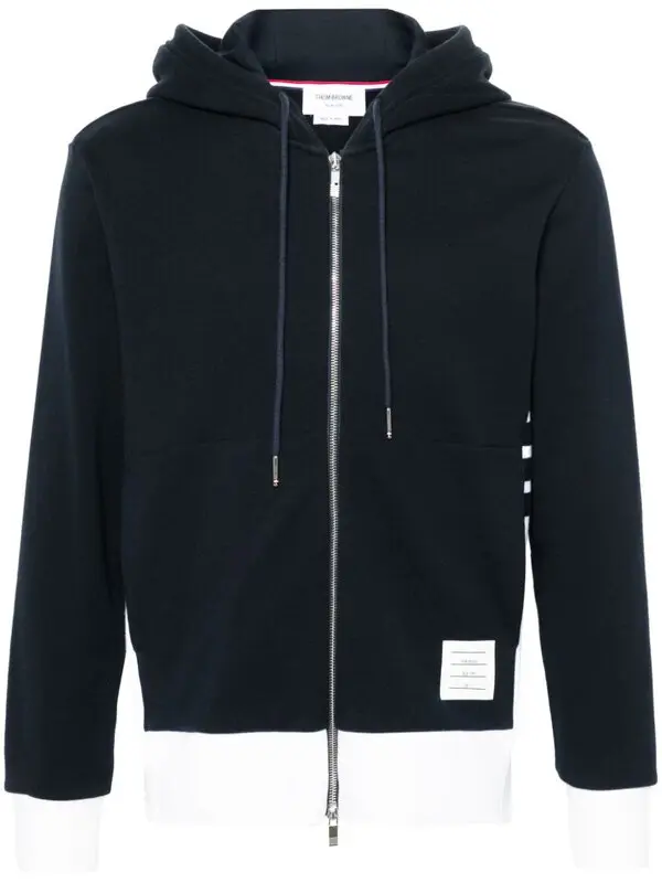Thom Browne Loopback Jersey 4-bar Zip Up Hoodie - Blue