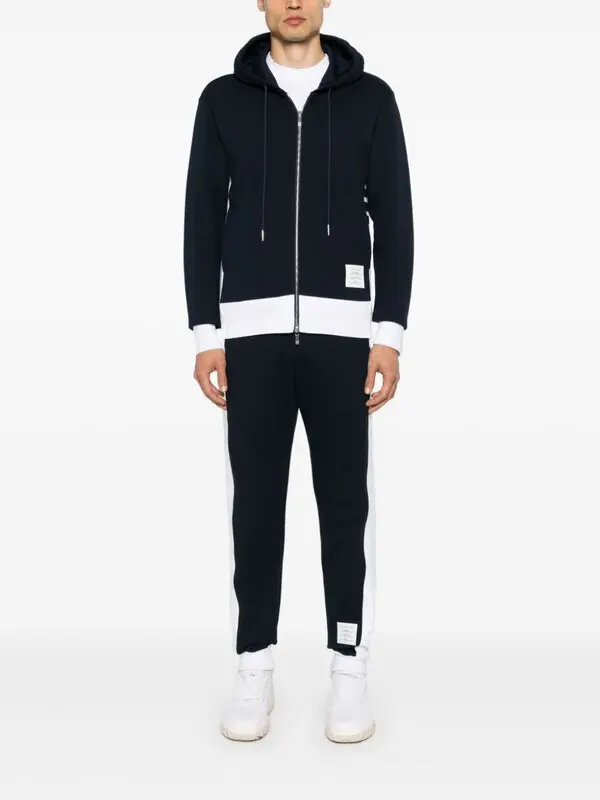 Thom Browne Loopback Jersey 4-bar Zip Up Hoodie - Blue