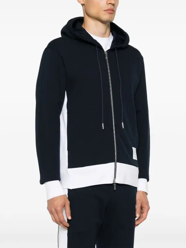 Thom Browne Loopback Jersey 4-bar Zip Up Hoodie - Blue