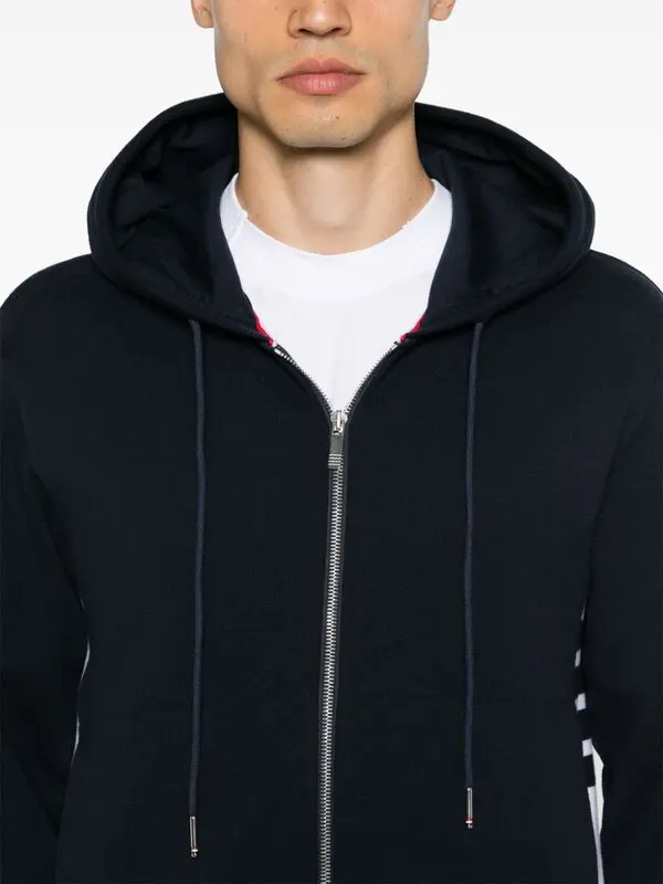 Thom Browne Loopback Jersey 4-bar Zip Up Hoodie - Blue