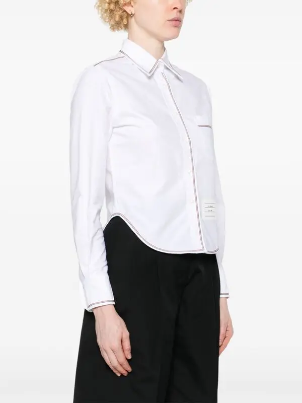 Thom Browne Classic Long-sleeve Cropped Shirt With Contrasting Trim