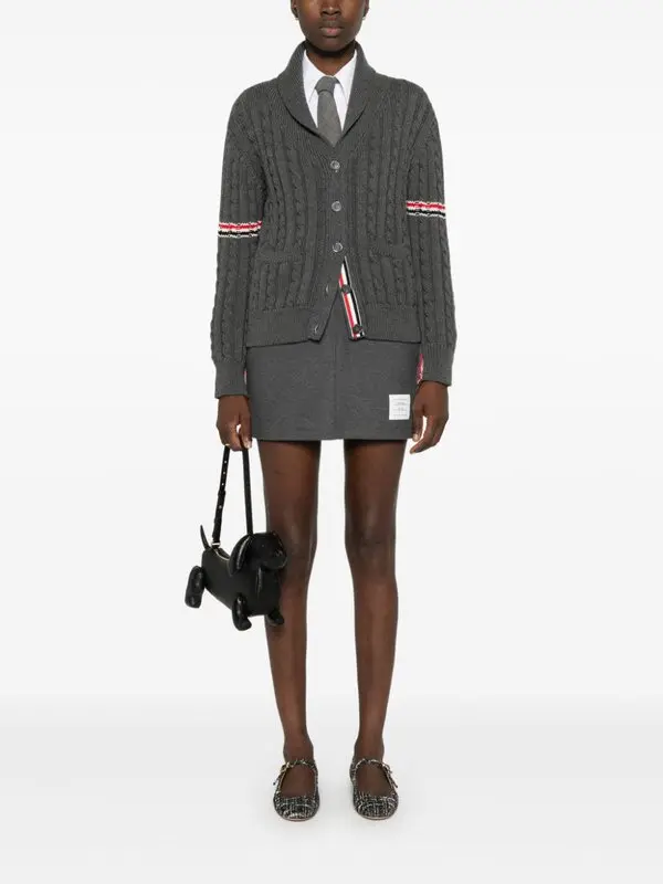 Thom Browne Rwb-stripe Cable-knit Cardigan - Grey