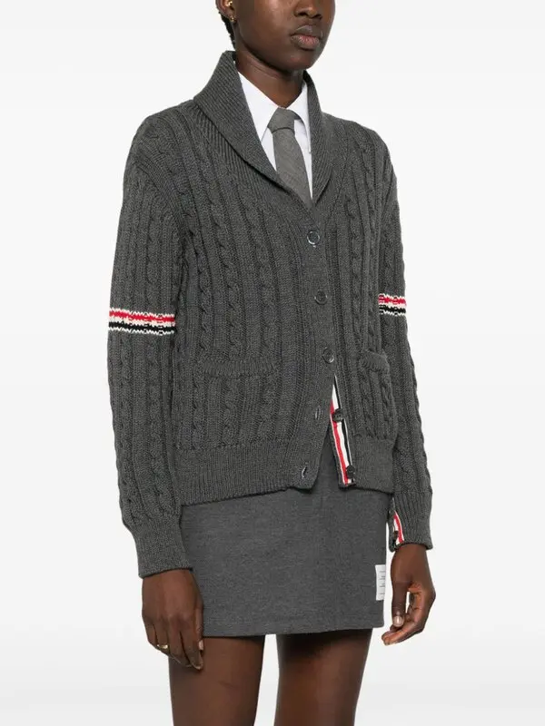 Thom Browne Rwb-stripe Cable-knit Cardigan - Grey