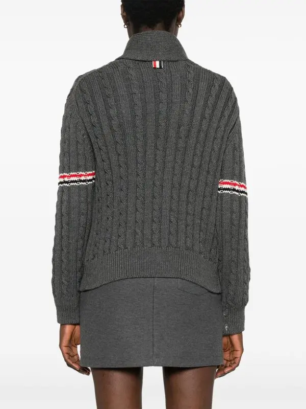 Thom Browne Rwb-stripe Cable-knit Cardigan - Grey