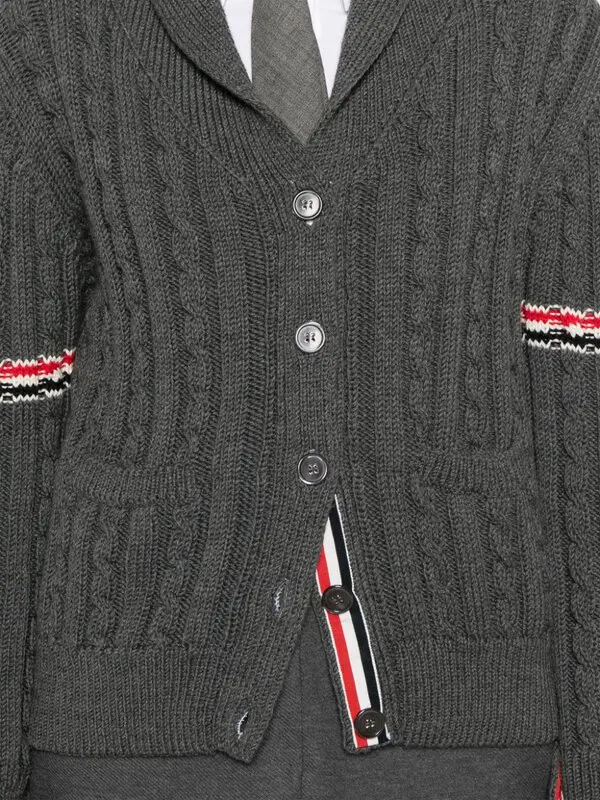Thom Browne Rwb-stripe Cable-knit Cardigan - Grey