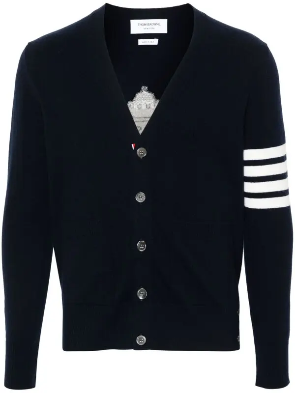 Thom Browne 4-bar Virgin Wool Cardigan - Blue