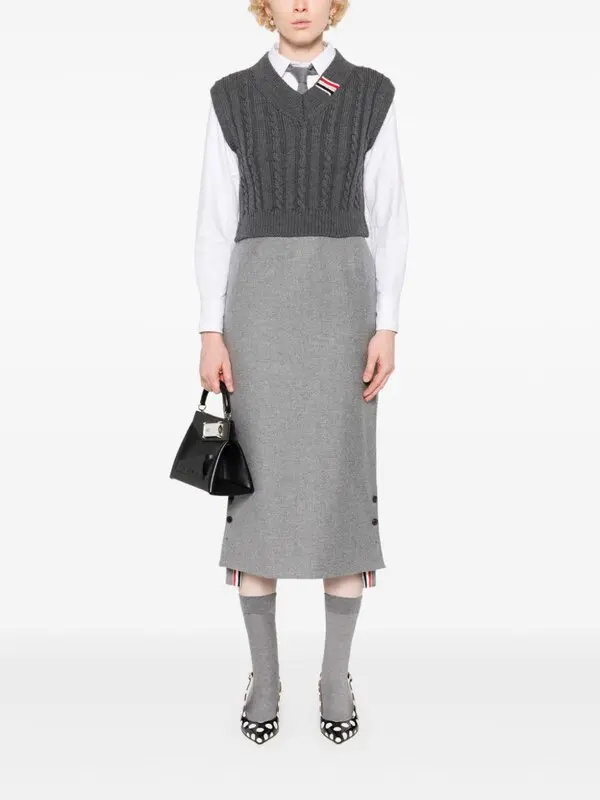 Thom Browne Rwb-stripe Cable-knit Vest - Grey
