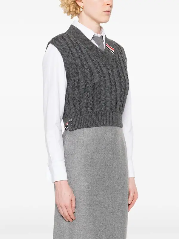 Thom Browne Rwb-stripe Cable-knit Vest - Grey