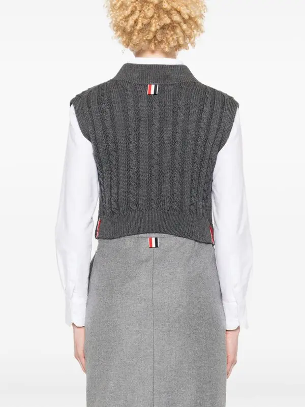 Thom Browne Rwb-stripe Cable-knit Vest - Grey