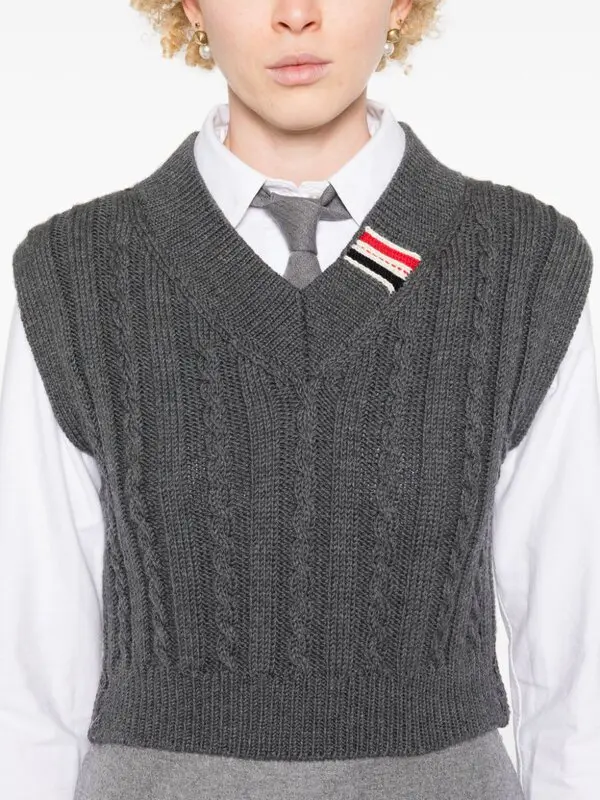 Thom Browne Rwb-stripe Cable-knit Vest - Grey