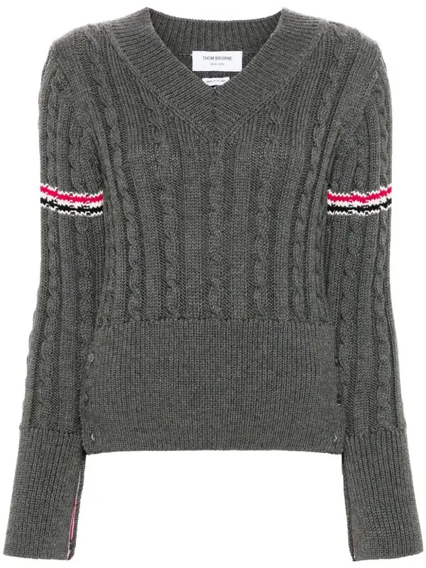 Thom Browne Classic Wool V-neck Cable Pullover