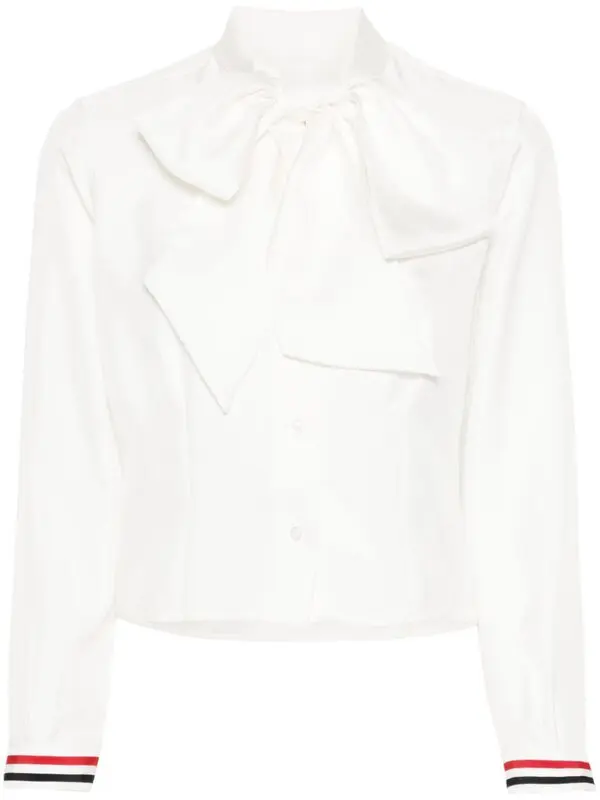 Thom Browne Silk Twill Blouse With Pussy-bow Collar