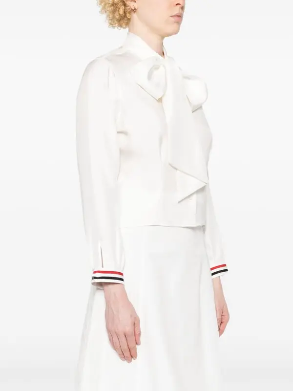 Thom Browne Silk Twill Blouse With Pussy-bow Collar