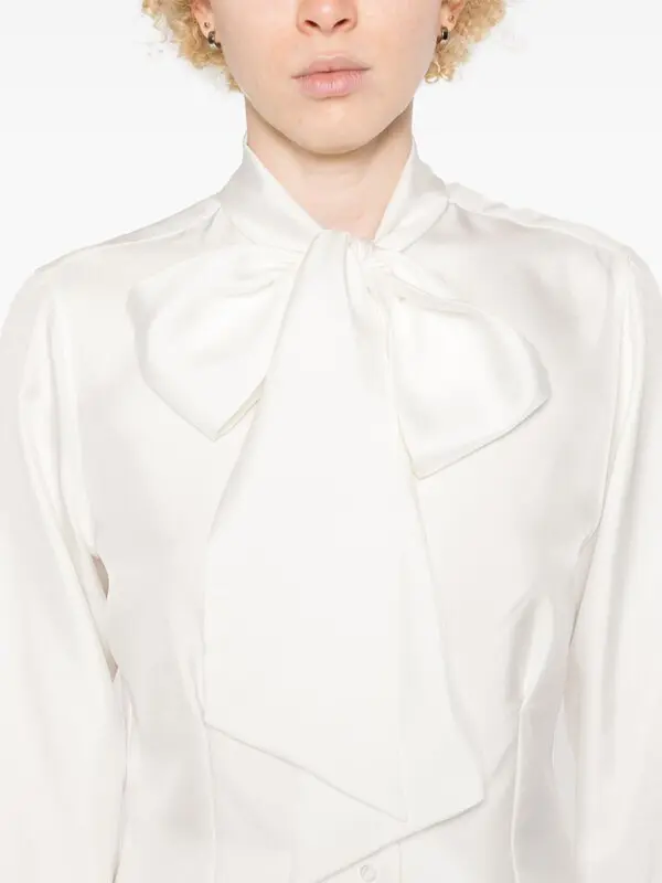 Thom Browne Silk Twill Blouse With Pussy-bow Collar