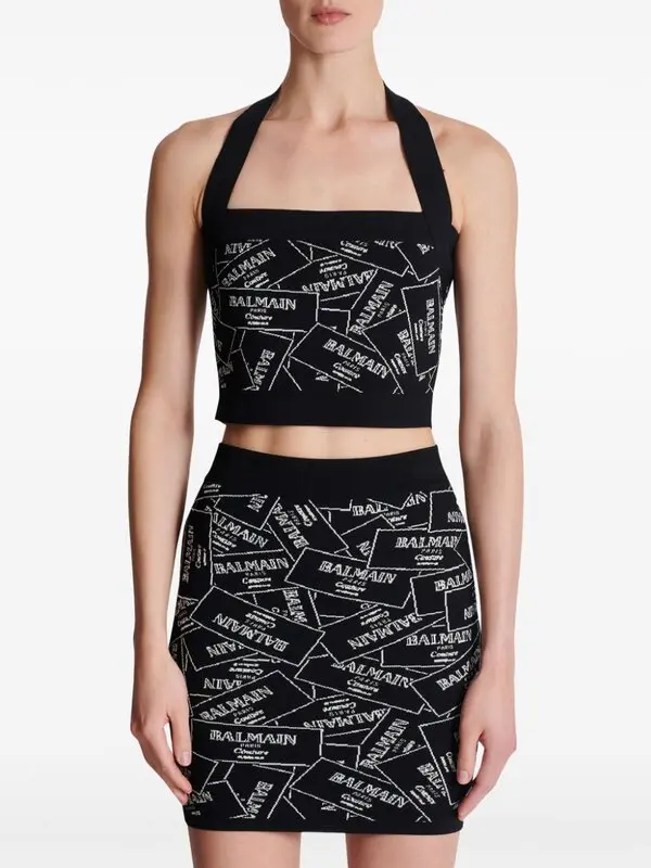 Balmain Label-motif Halterneck Top