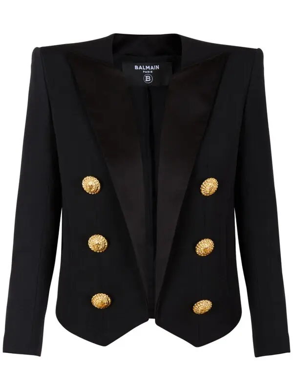 Balmain Grain De Poudre Cropped Blazer - Black