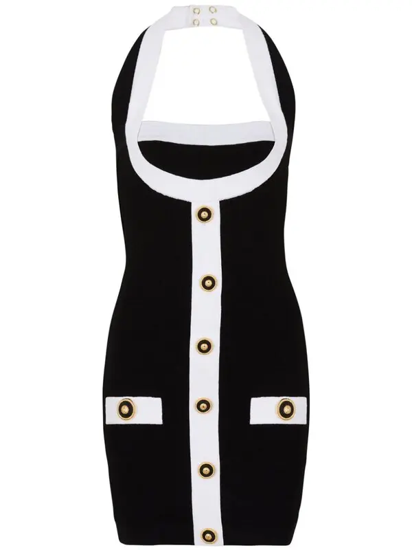 Balmain Two-tone Halterneck Mini Dress