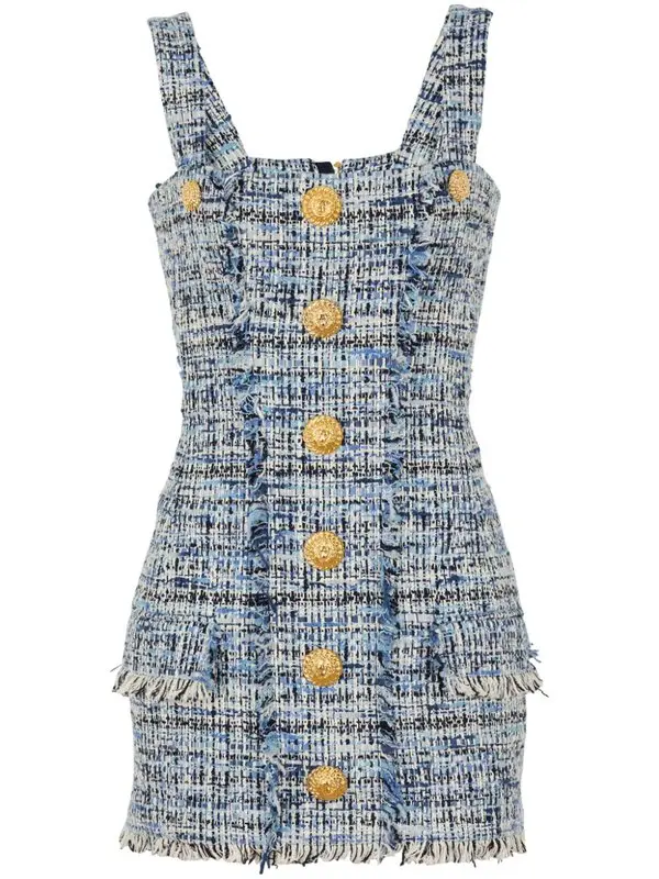 Balmain Tweed Mini Dress - Blue