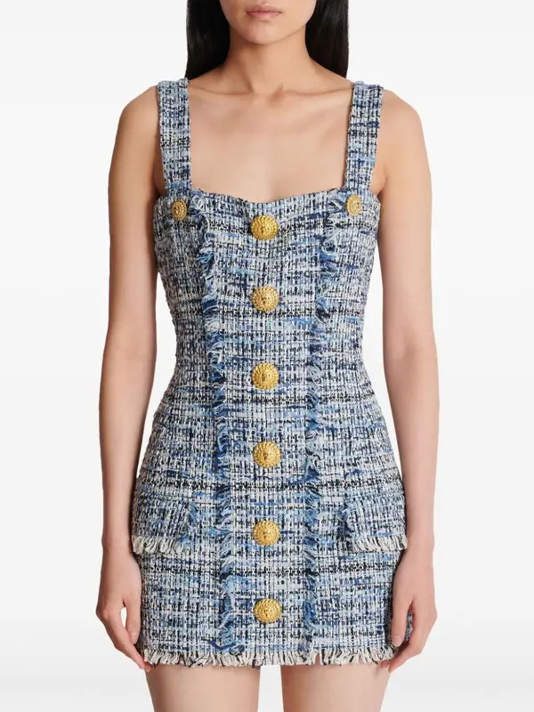 Balmain Tweed Mini Dress - Blue