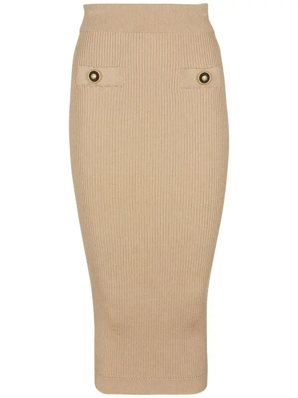 Balmain Ribbed Straight Hem Skirt - Neutrals