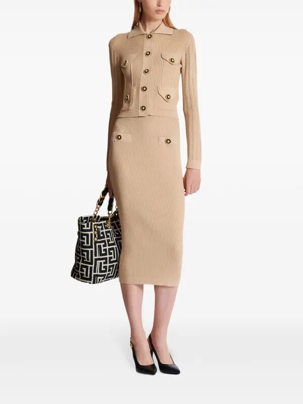 Balmain Ribbed Straight Hem Skirt - Neutrals