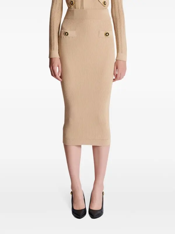 Balmain Ribbed Straight Hem Skirt - Neutrals