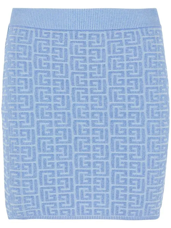 Balmain Labyrinth-jacquard Skirt - Blue