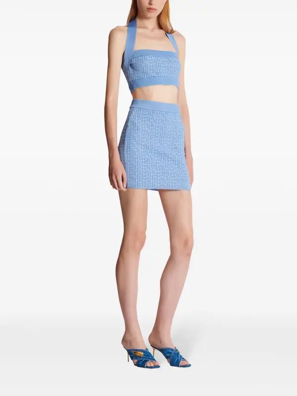 Balmain Labyrinth-jacquard Skirt - Blue